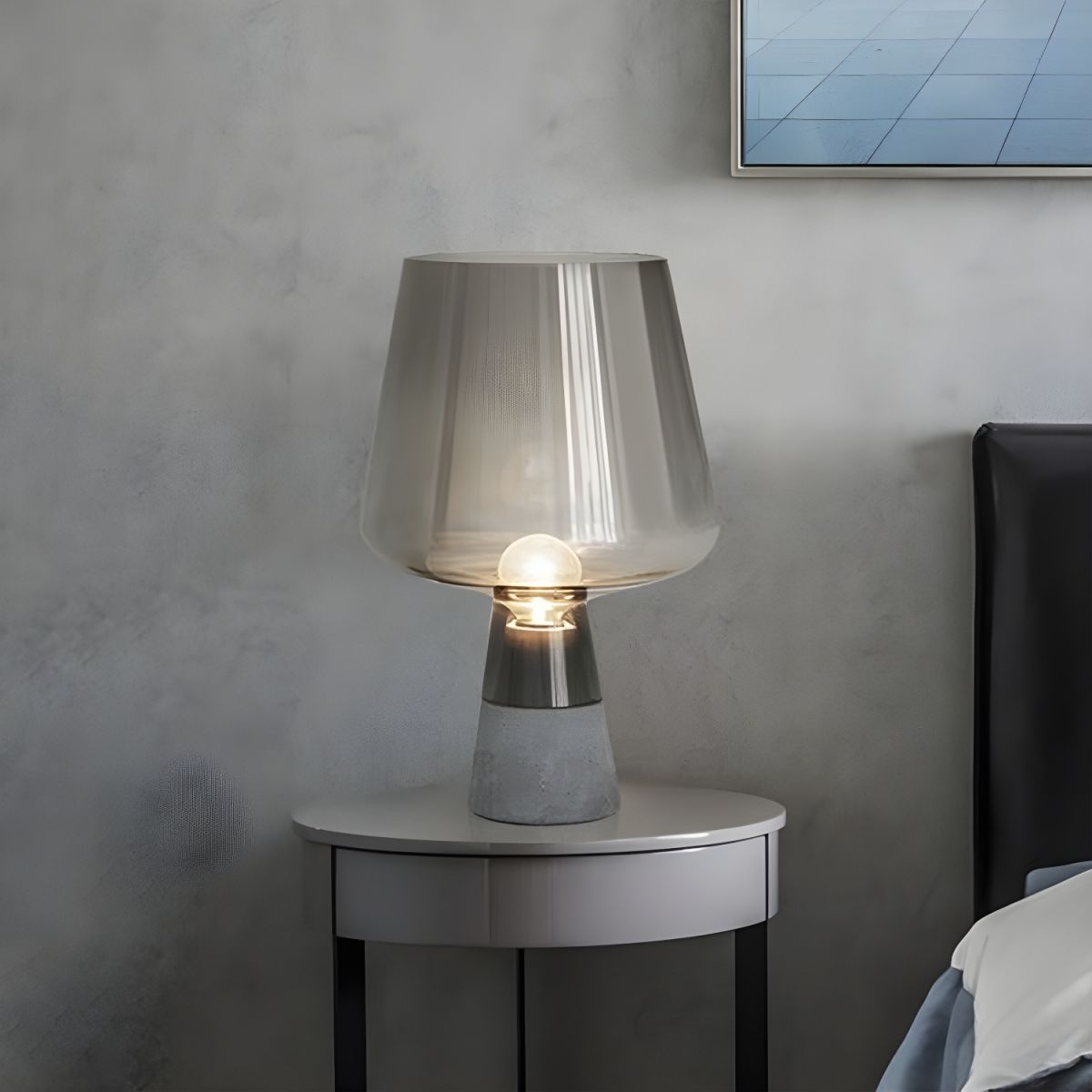 Modern table lamp glass shade bedside Unisex cement base amber or grey ...