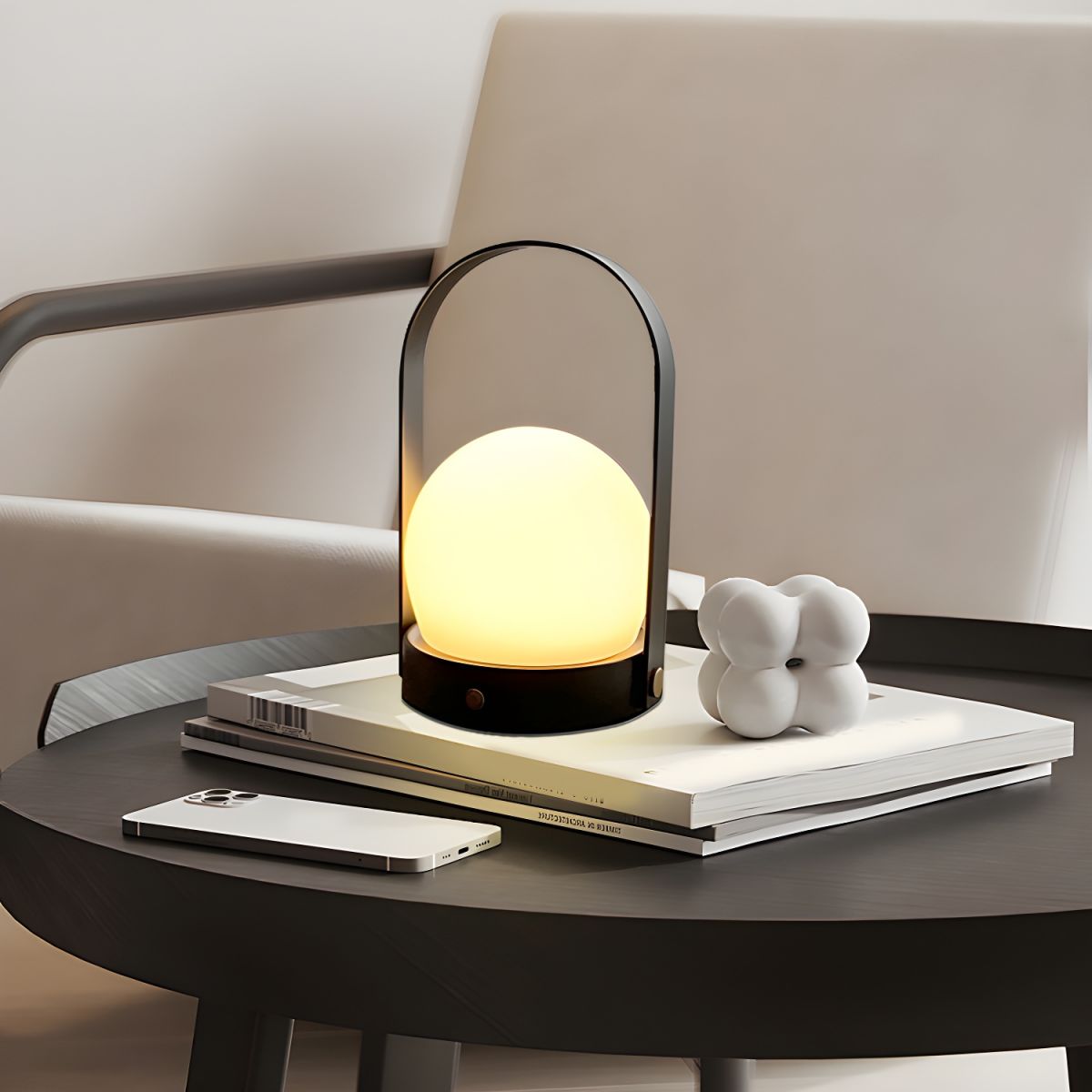 Rechargeable LED Table Lamp with Glass Globe | Unisex | Metal and Glass ...